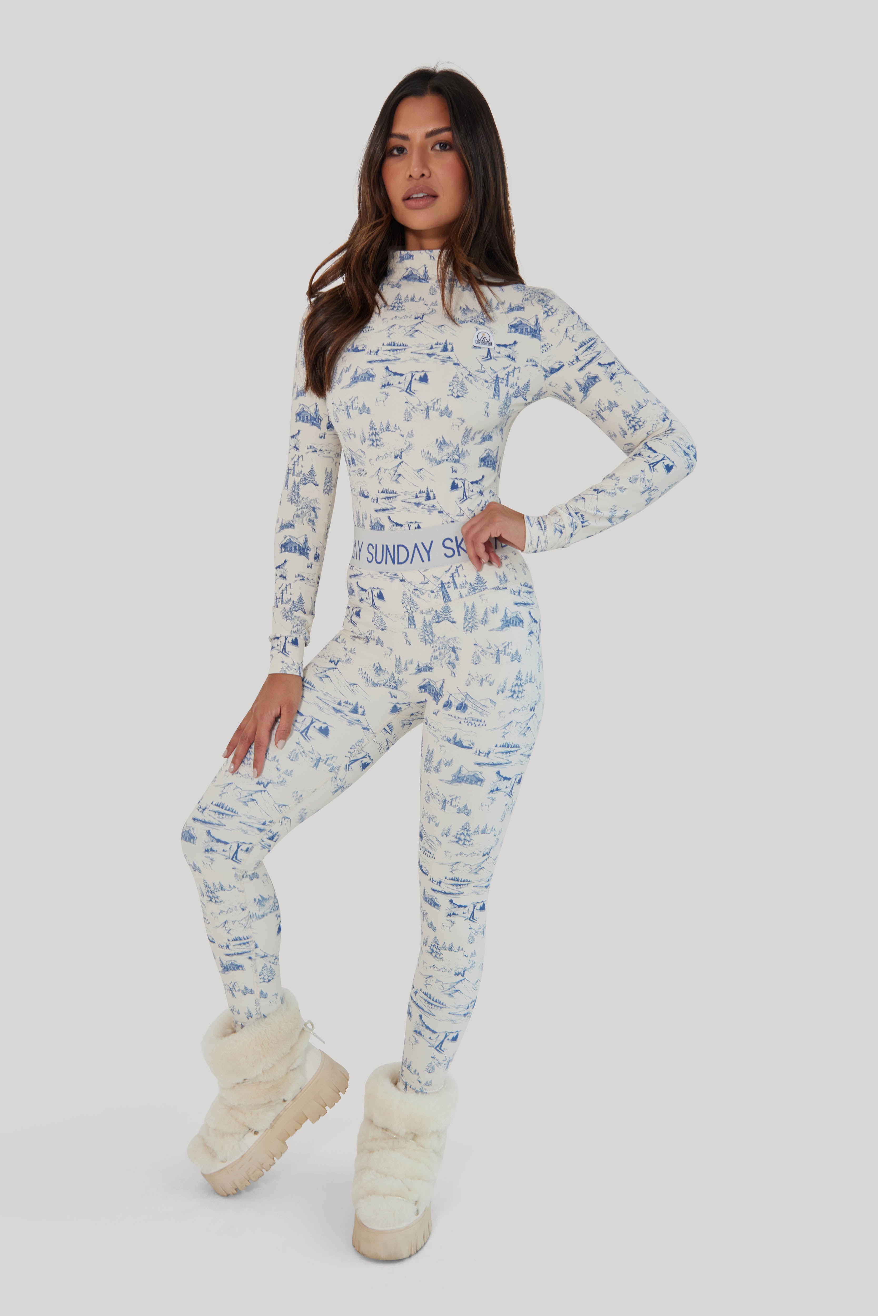 Toile de Jouy Base Layer Set - Blue – My Sunday Ski