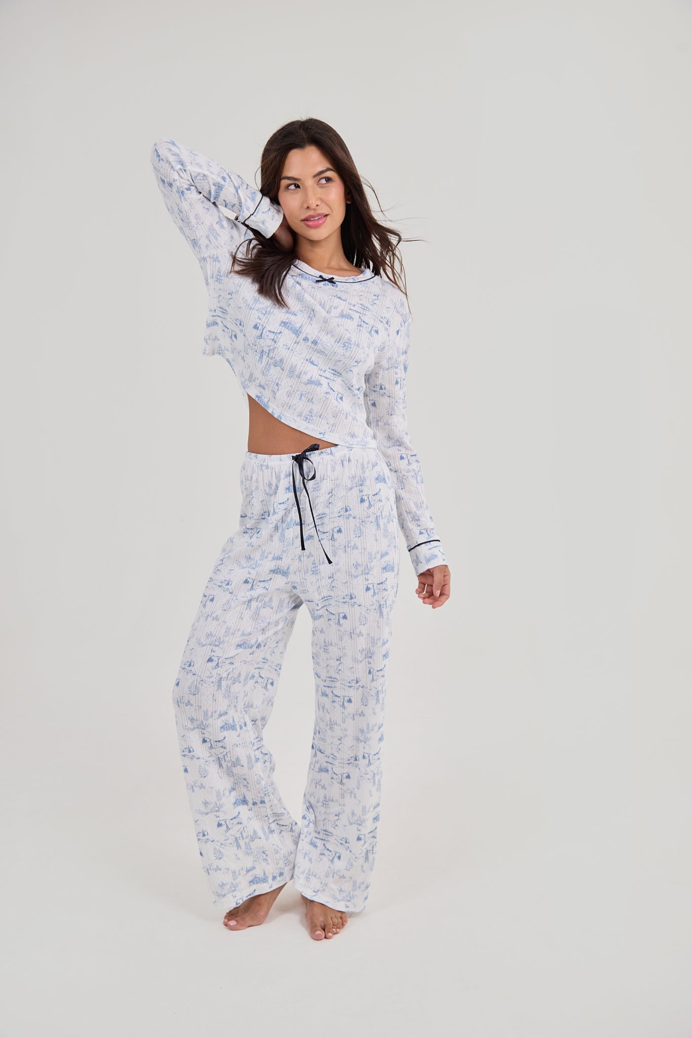 Pointelle Toile Pyjama Set - White / Blue – My Sunday Ski