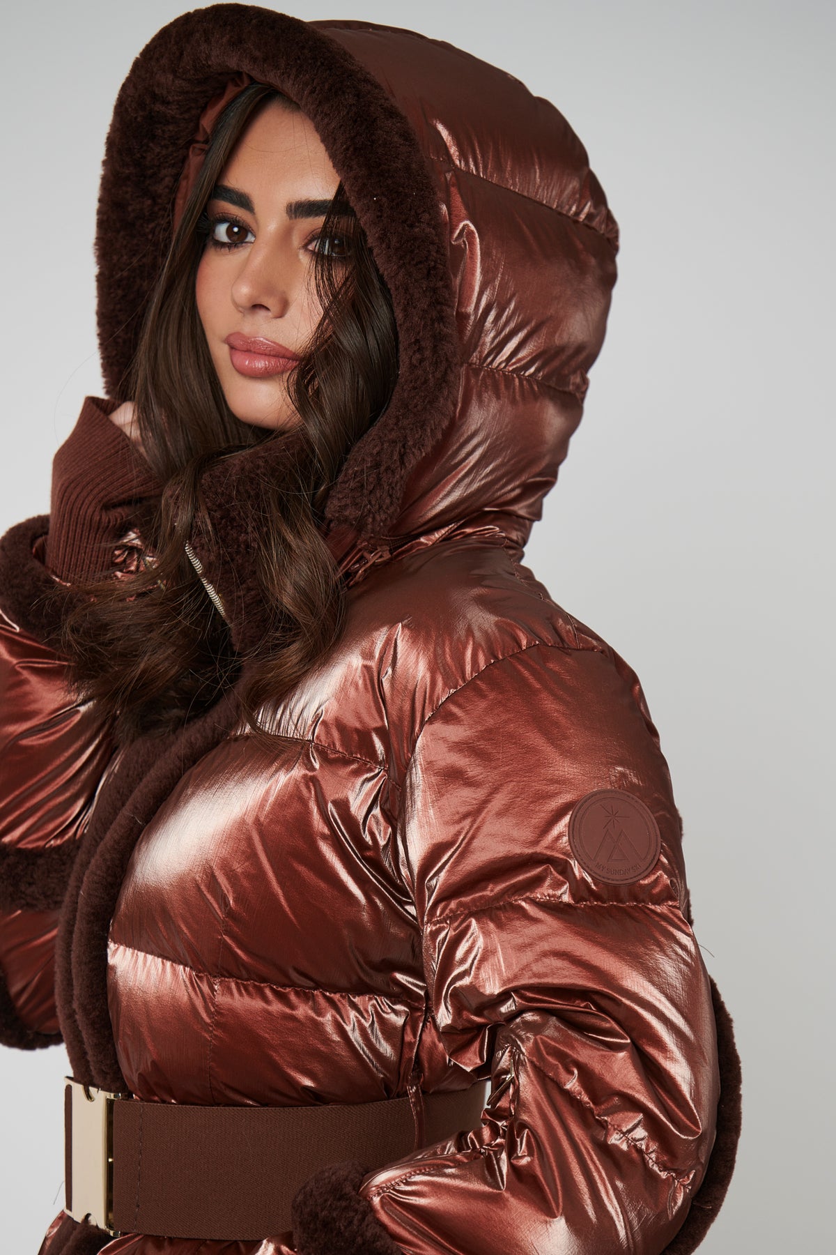 Shearling Pioneer Puffer Ski Jacket - Cherry Chocolate – My Sunday Ski